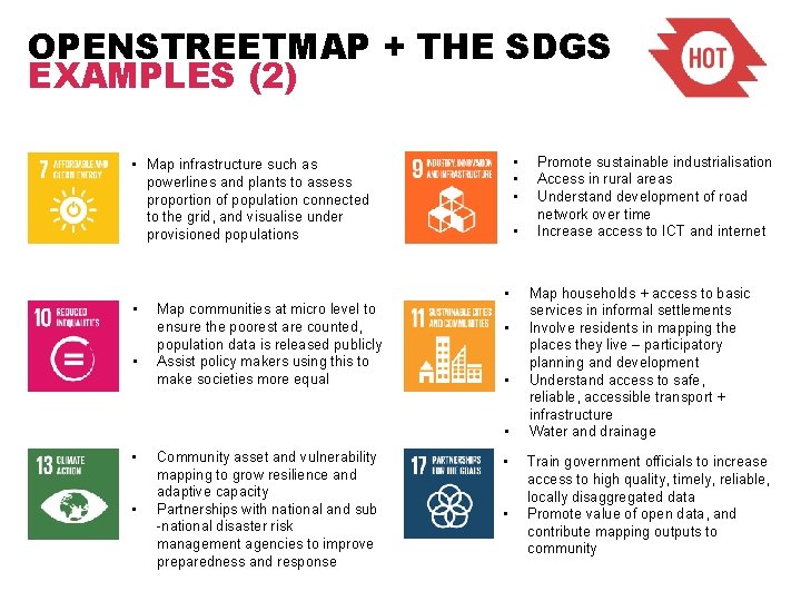 HUMANITARIAN OPENSTREETMAP TEAM WHAT WE DO We make
