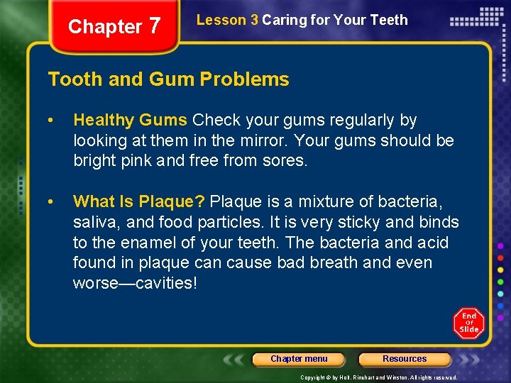Chapter 7 Lesson 3 Caring for Your Teeth