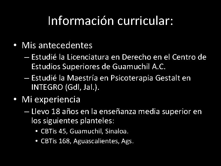 Presentacin Mtro Mario Abel Inzunza Ahumada Informacin personal