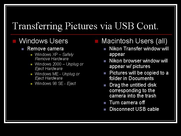 Transferring Pictures to Your Computer via USB Cable