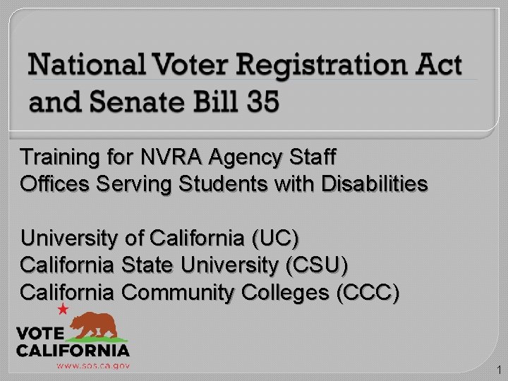 Training for NVRA Agency Staff Offices Serving Students
