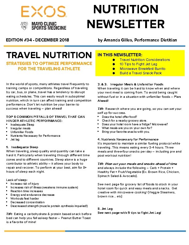 NUTRITION NEWSLETTER EDITION 34 DECEMBER 2018 by Amanda