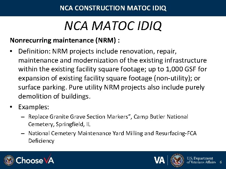 NCA CONSTRUCTION MATOC IDIQ Business Opportunities with National