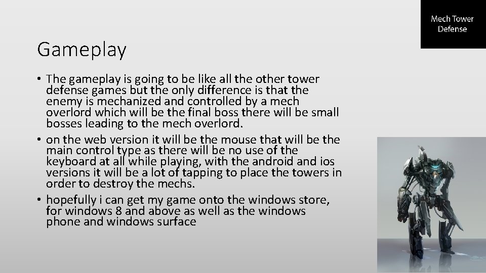 Mech Tower Defence pitch By Ryan Thompson Project