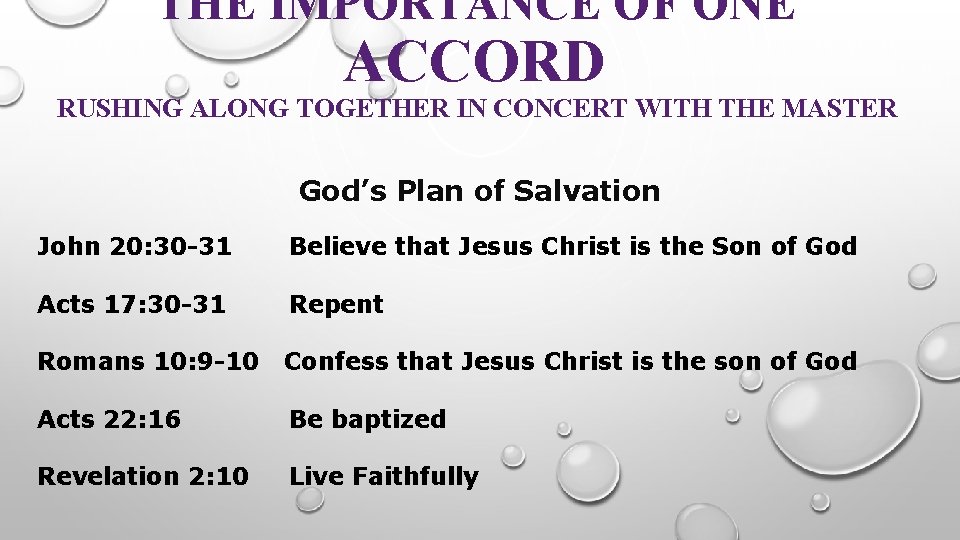 THE IMPORTANCE OF ONE ACCORD RUSHING ALONG TOGETHER