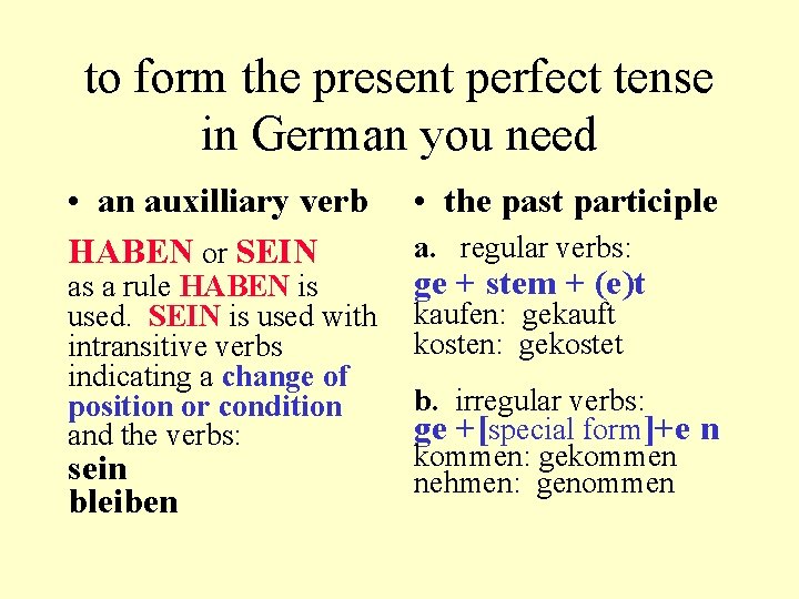 To Form The Present Perfect Tense In German To Form The Present Perfect Tense In German