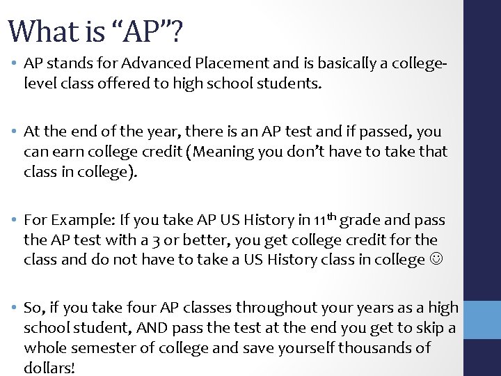Advanced Placement What is AP AP stands for