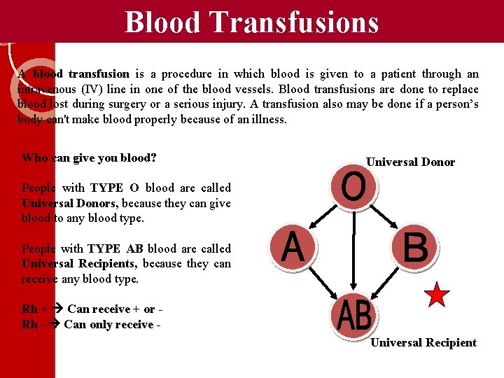 Blood grouping Blood Types There are 4 main