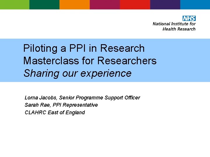 Piloting a PPI in Research Masterclass for Researchers