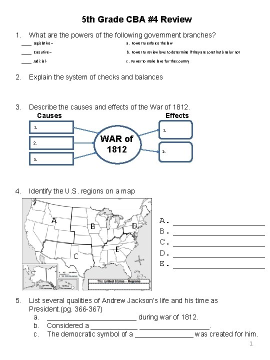 5 th Grade CBA 4 Review 1 What