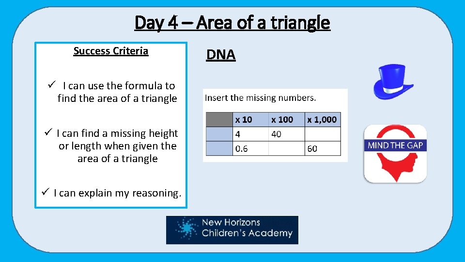 Day 4 Area of a triangle Success Criteria