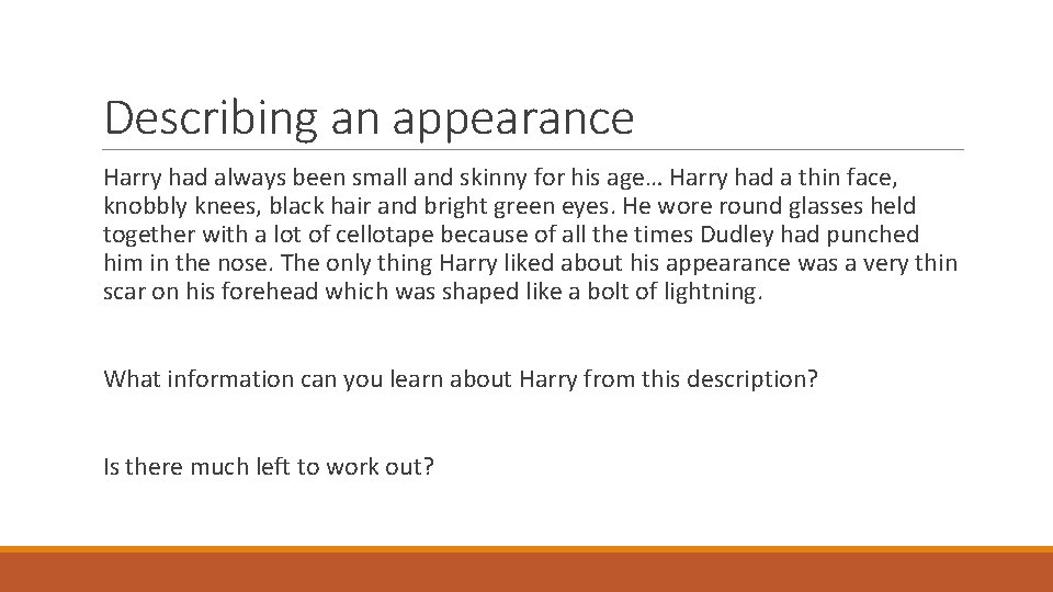 Character Descriptions YEAR 2 ENGLISH HOME LEARNING Starter