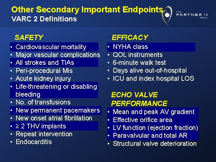 30 Day Outcomes from The PARTNER II Trial