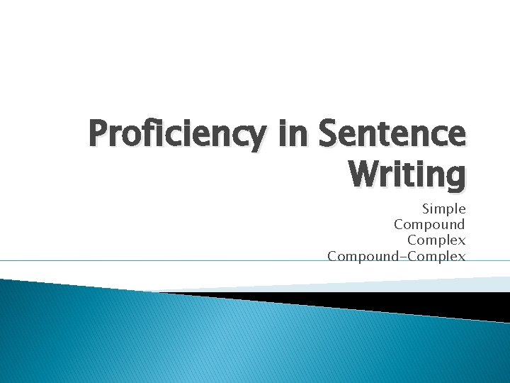 Proficiency in Sentence Writing Simple Compound Complex CompoundComplex
