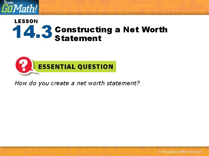 LESSON 14 3 Constructing a Net Worth Statement