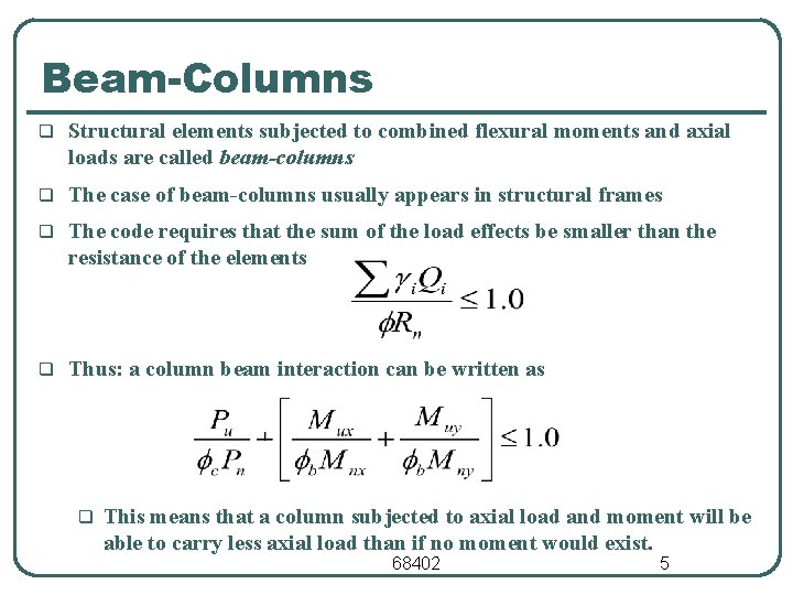 62323 Architectural Structures II Design of BeamColumns l