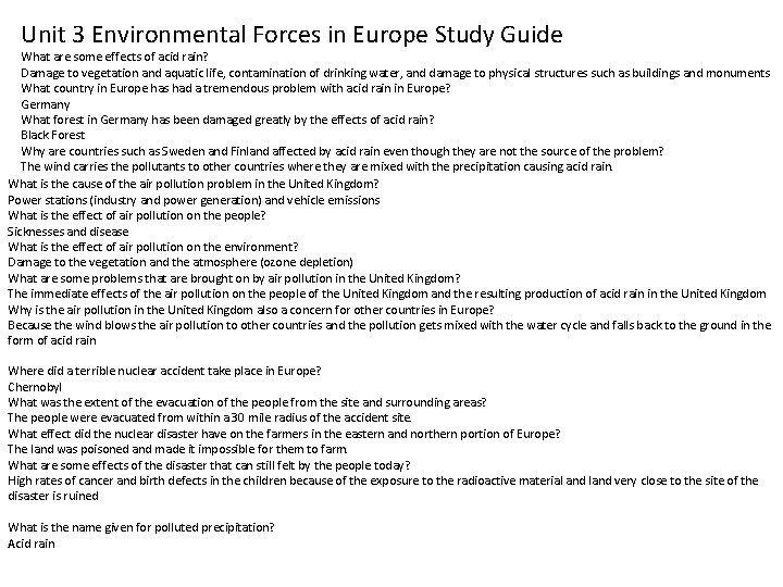 Unit 3 Environmental Forces in Europe Study Guide