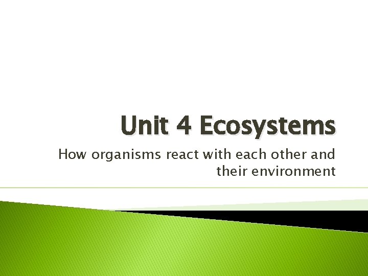 Unit 4 Ecosystems How organisms react with each