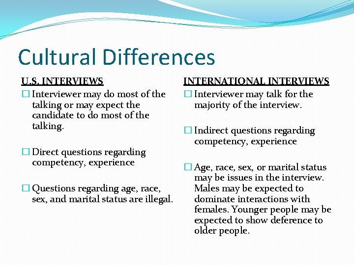 Interviewing Cultural Differences Gender Differences Interview Tips Before