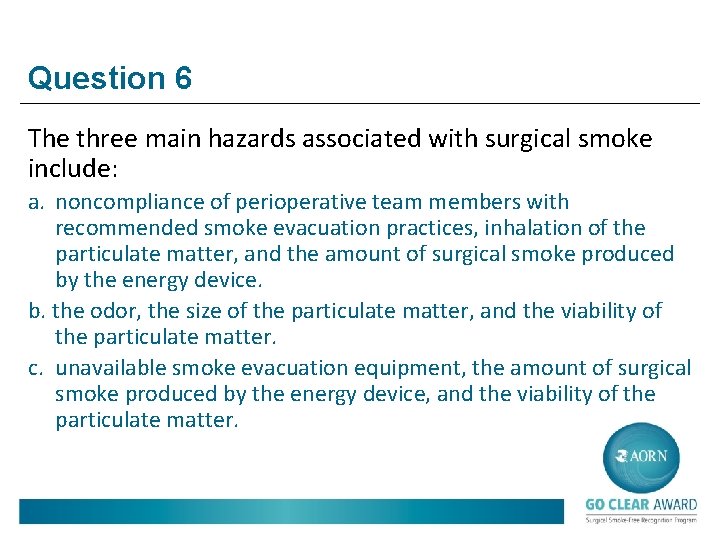 Management of Surgical Smoke Tool Kit Pretest Teaching