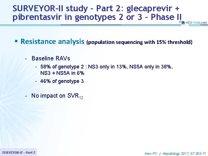 SURVEYORII study Part 2 glecaprevir pibrentasvir in genotypes