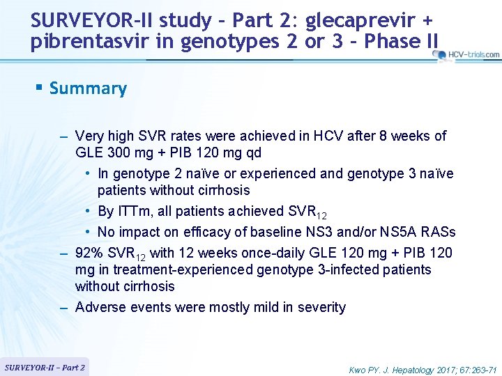 SURVEYORII study Part 2 glecaprevir pibrentasvir in genotypes