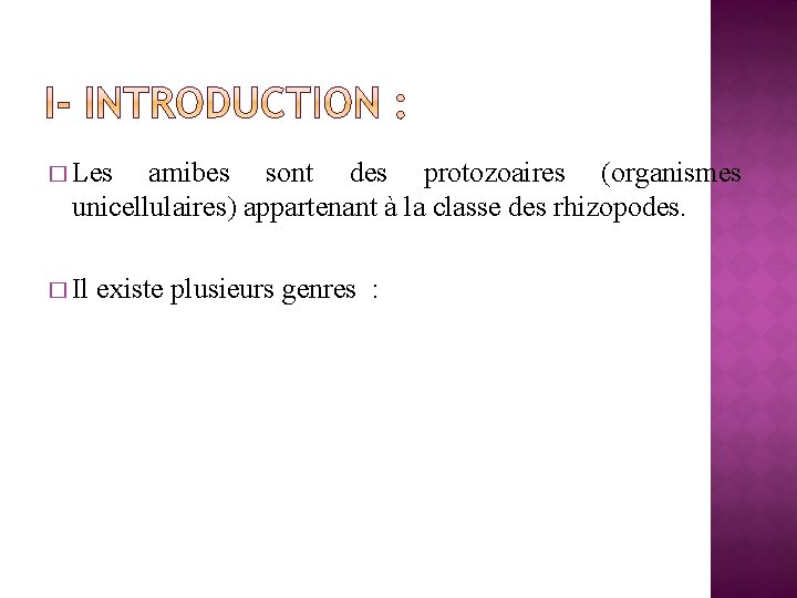 Dr Amiour I introduction II Amibes parasites Amoebose