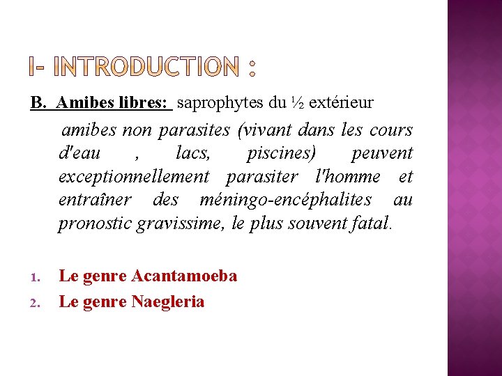 Dr Amiour I introduction II Amibes parasites Amoebose