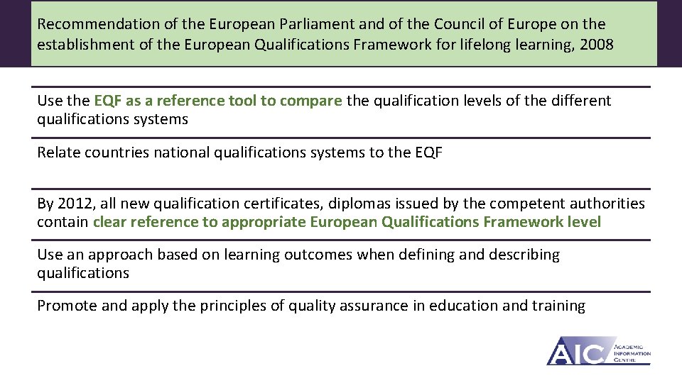 Making use of Qualification Frameworks Ramina Baiba Academic