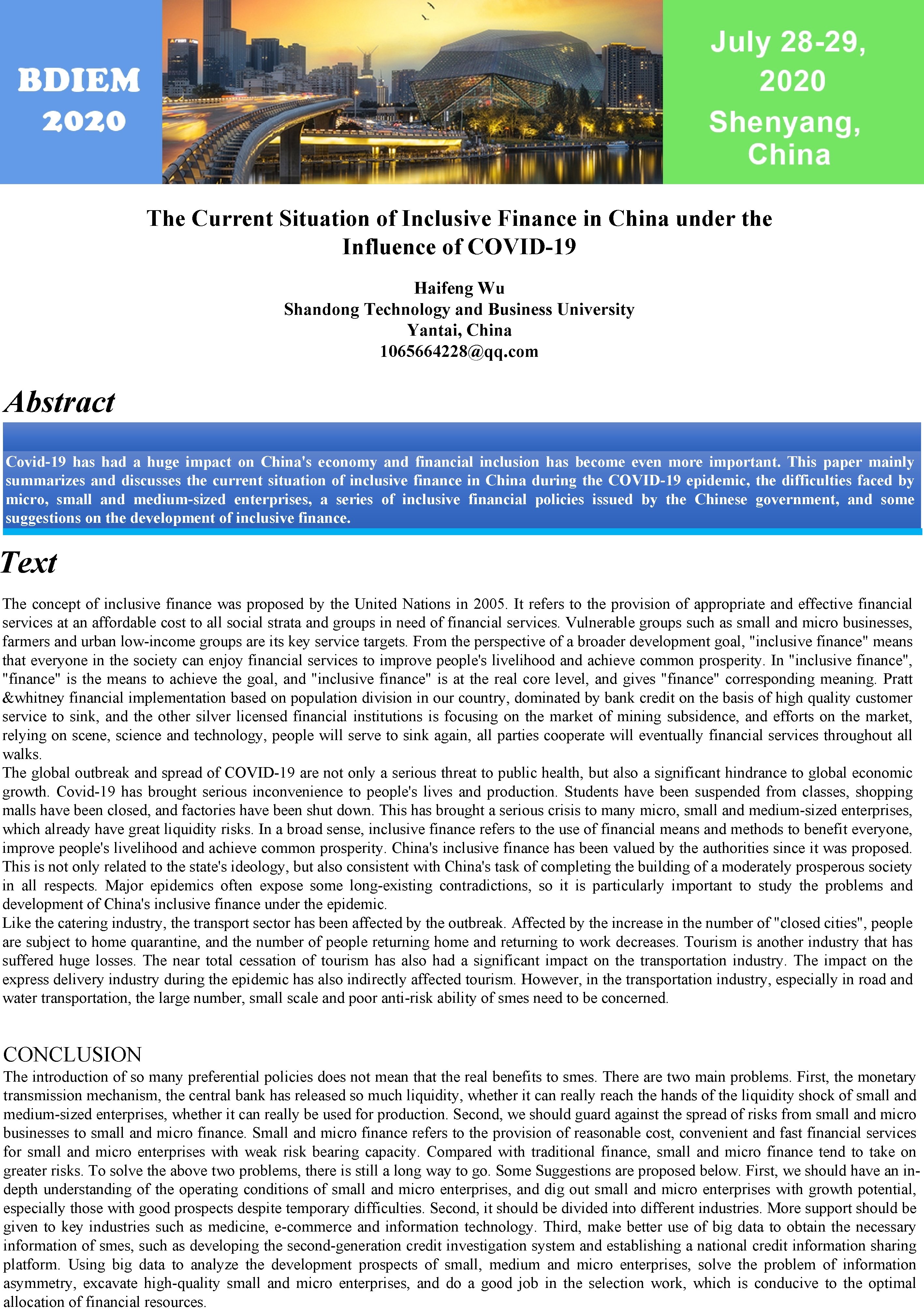 The Current Situation of Inclusive Finance in China