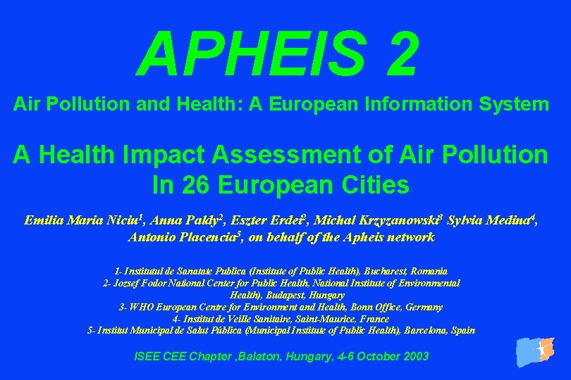 APHEIS 2 Air Pollution and Health A European