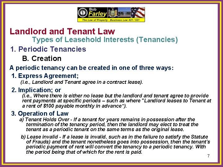 Slide Set 14 B Law of Landlords and