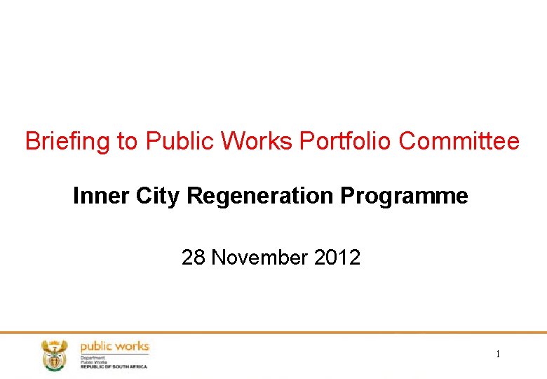 Briefing to Public Works Portfolio Committee Inner City