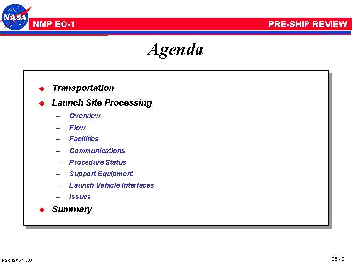 NMP EO1 PRESHIP REVIEW Section 25 Launch Campaign