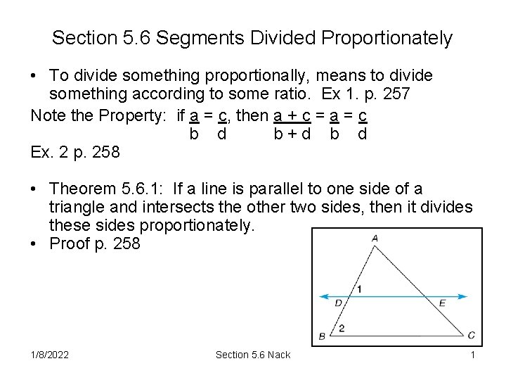 Section 5 6 Segments Divided Proportionately To divide