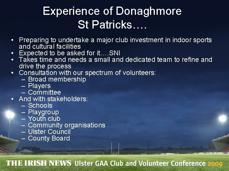 The GAA Club Development Plan Sharing Experience and