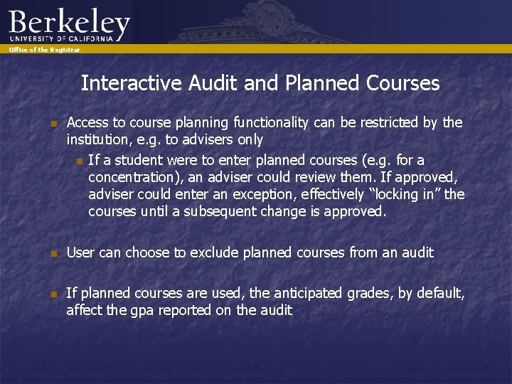 Office of the Undergraduate Registrar Admissions Degree Audit