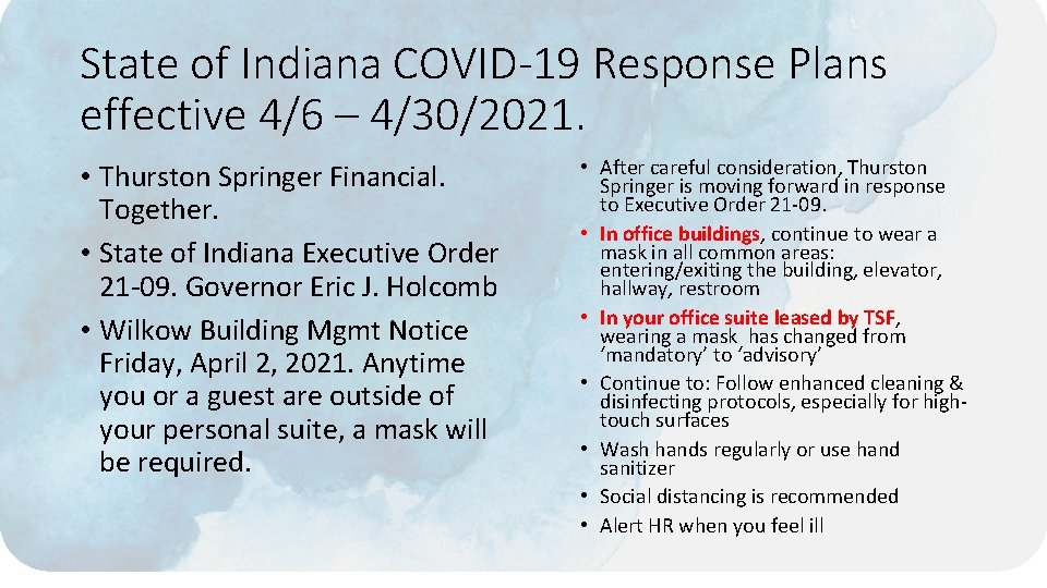 State of Indiana COVID19 Response Plans effective 46