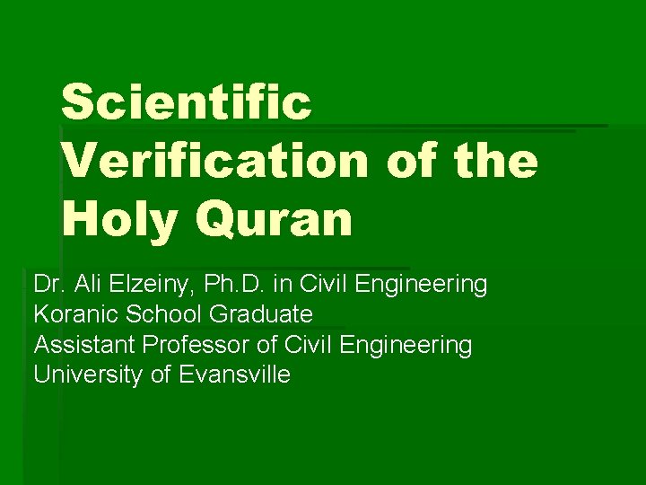 Scientific Verification of the Holy Quran Dr Ali