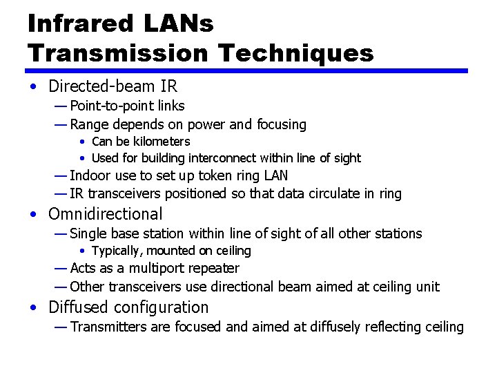 Chapter 6 and 7 Wireless LANs Wireless LAN