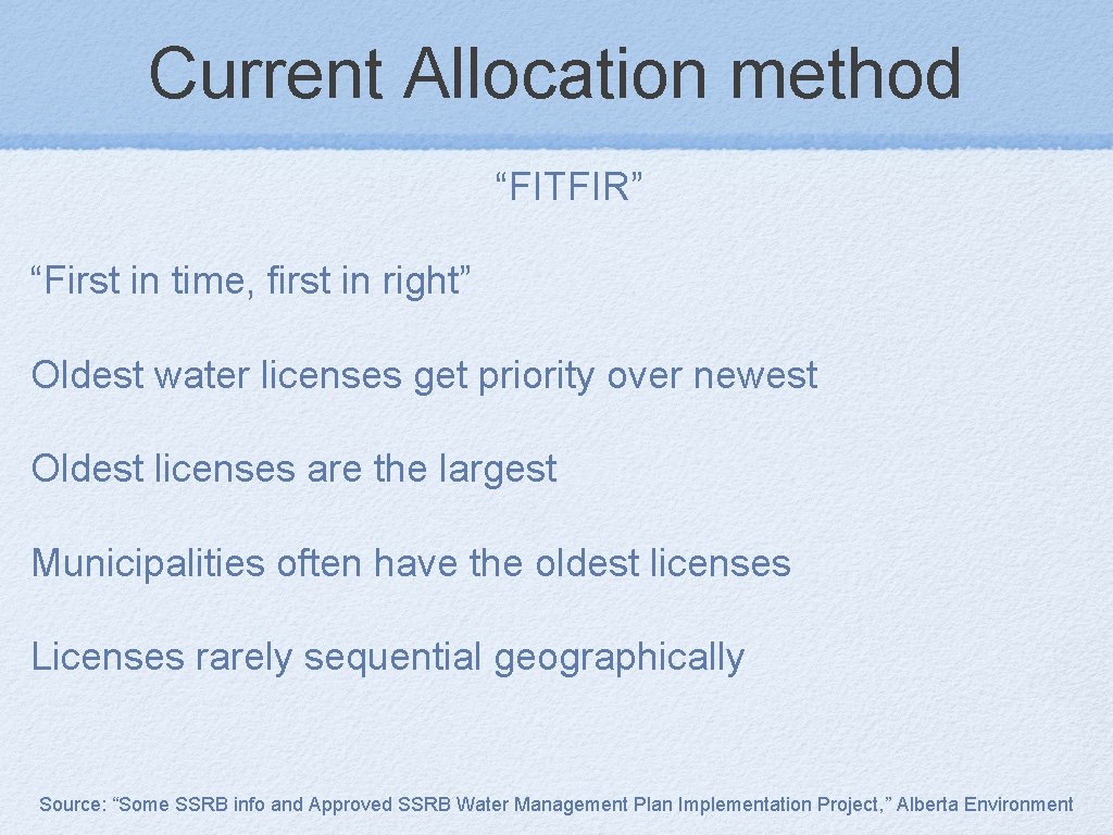 Water Allocations in the South Saskatchewan River Basin