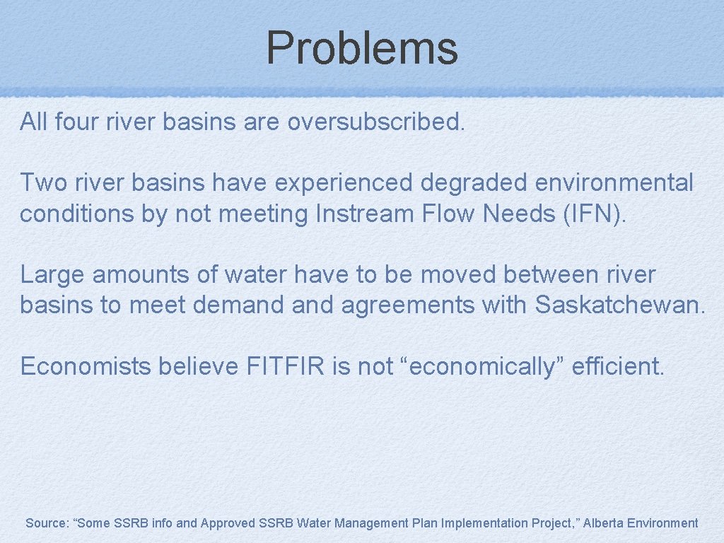 Water Allocations in the South Saskatchewan River Basin