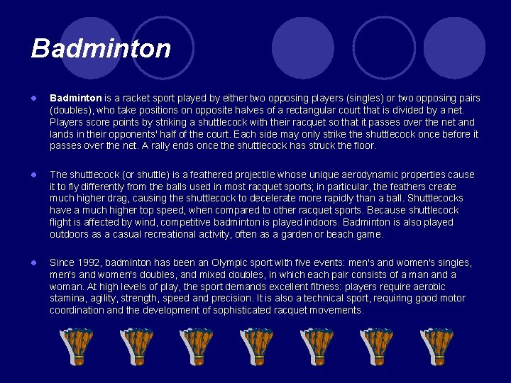Badminton Study Guide for Barrington Physical Education Classes