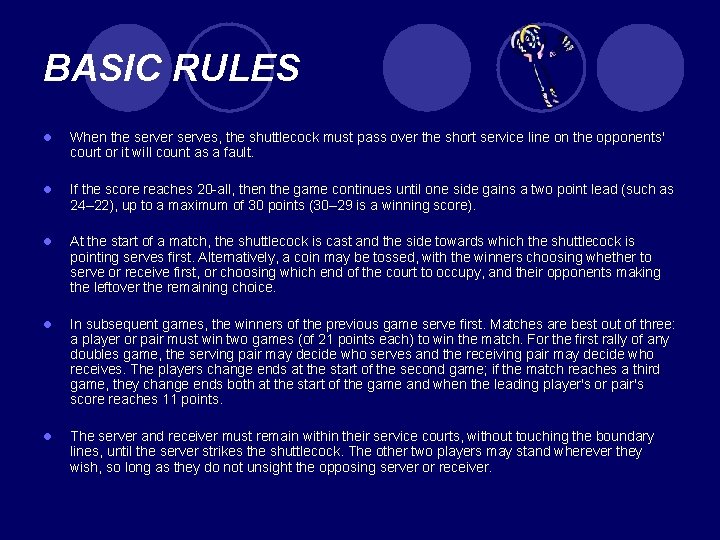 Badminton Study Guide for Barrington Physical Education Classes