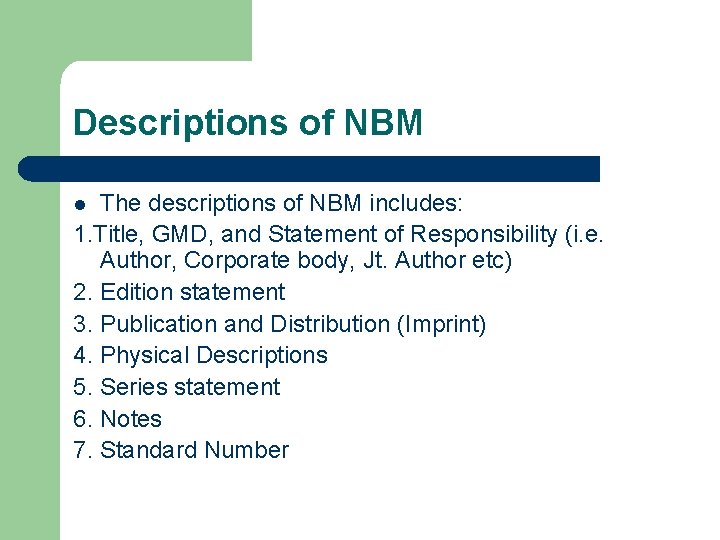 Non Book Material NBM Presentation of NBM M