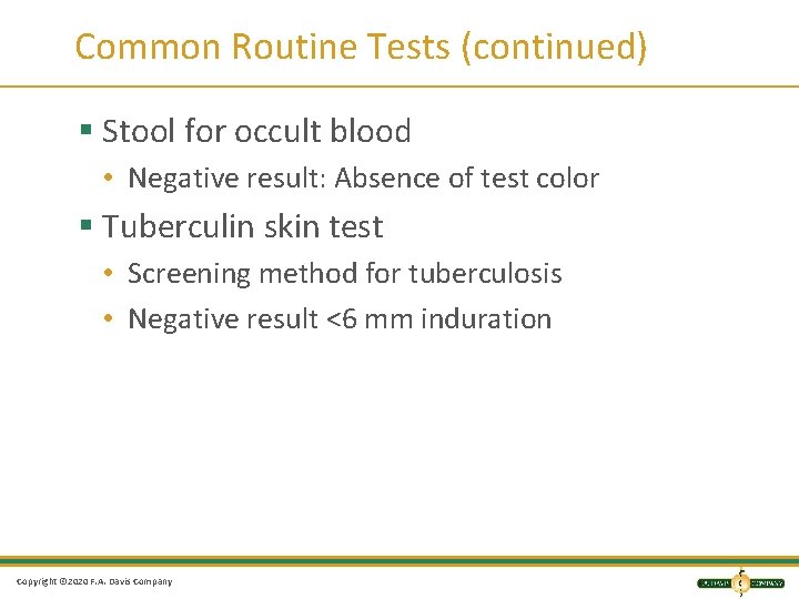 Chapter 21 Laboratory Values Copyright 2020 F A