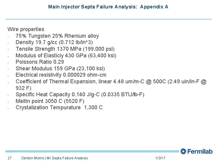 Understanding the Main Injector Septa Failures Denton Morris