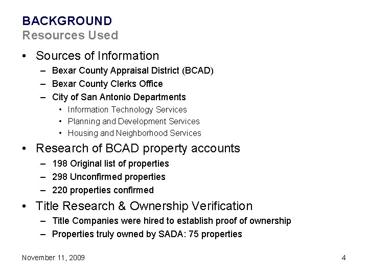 San Antonio Development Agency Status and Update November