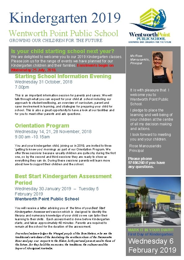 Kindergarten 2019 Wentworth Point Public School GROWING OUR