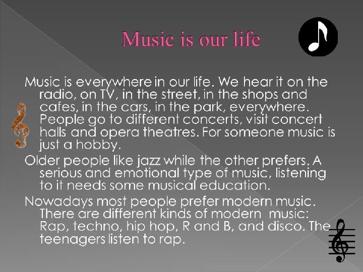 1 2 Talk about the music you like